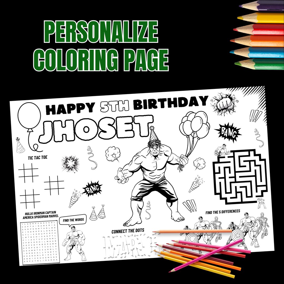 Personalized Hulk Birthday Party Mat, Hulk Birthday Party Activity ...