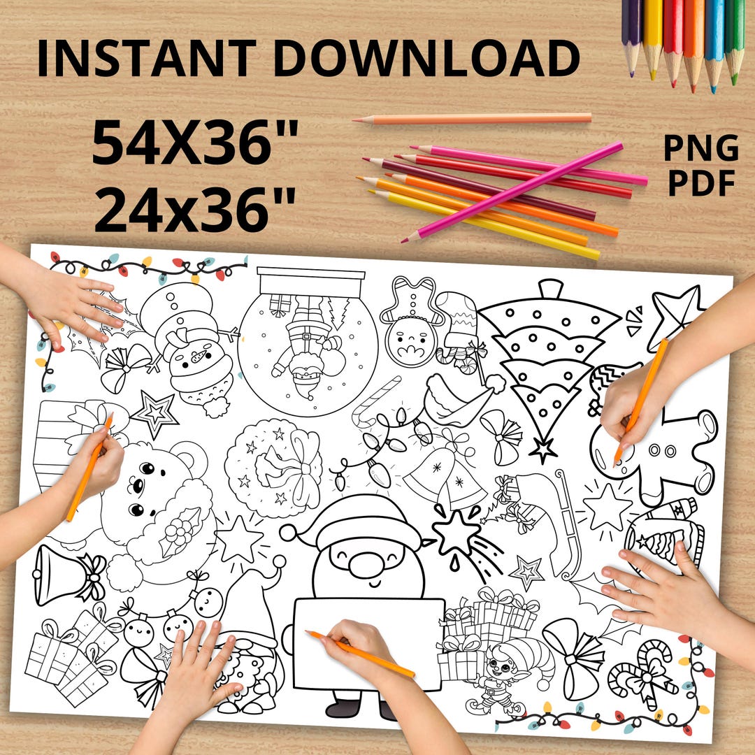 GIANT Christmas Coloring Poster or Table Cover Png Holiday Tablecloth ...
