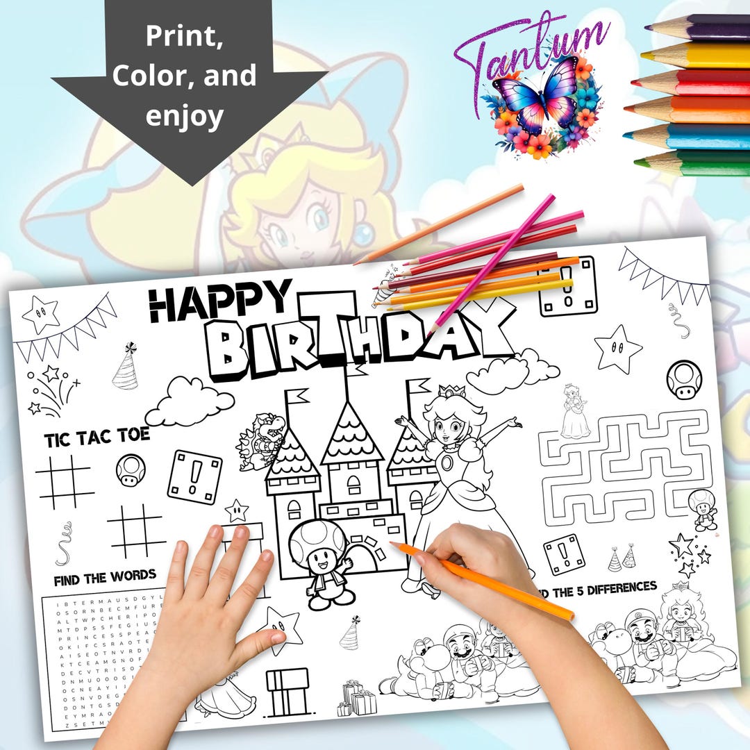 Princess Peach Coloring Page, Princess Peach Birthday Placemat ...