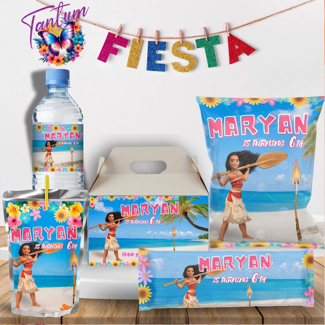 Editable MOANA Party Pack, Moana 2 Potato Chip Bag, Vaiana Bottle Label ...