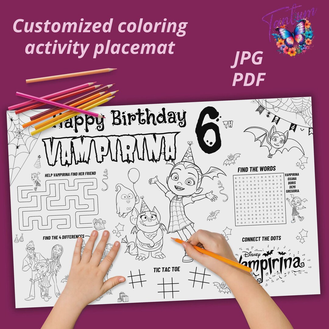 Personalized Birthday Party Mat, VAMPIRINA Birthday Party Activity ...