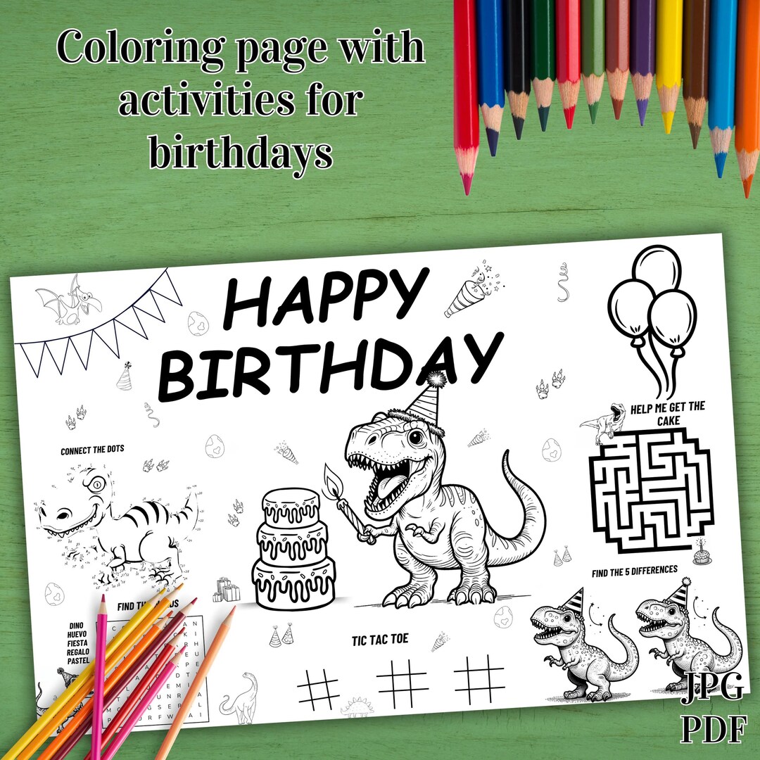 Personalized Birthday Party Mat, Birthday Party Activity Sheet, Custom ...
