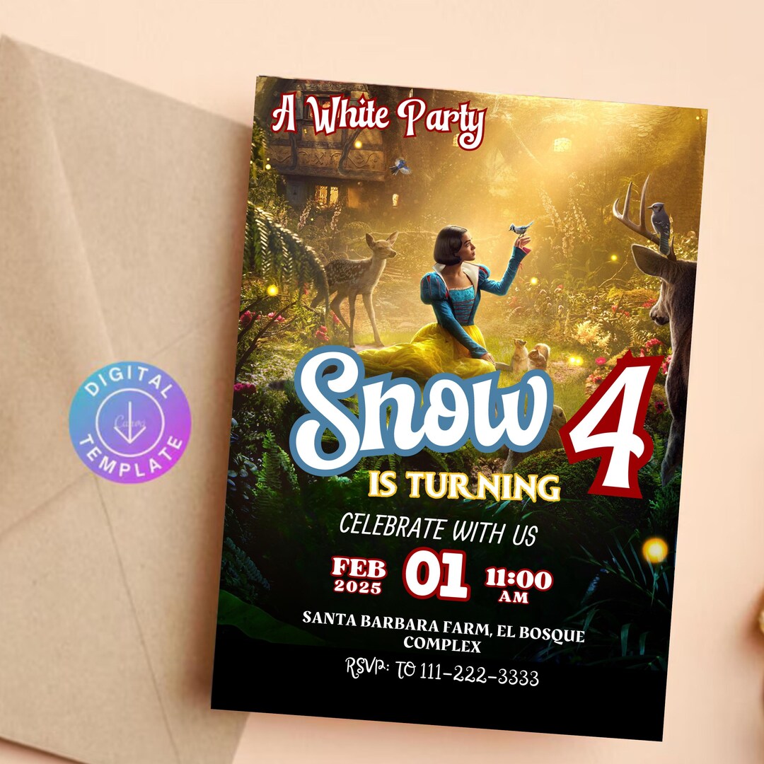 Snow White Birthday Party Invite, Digital Invitation Template, Instant ...