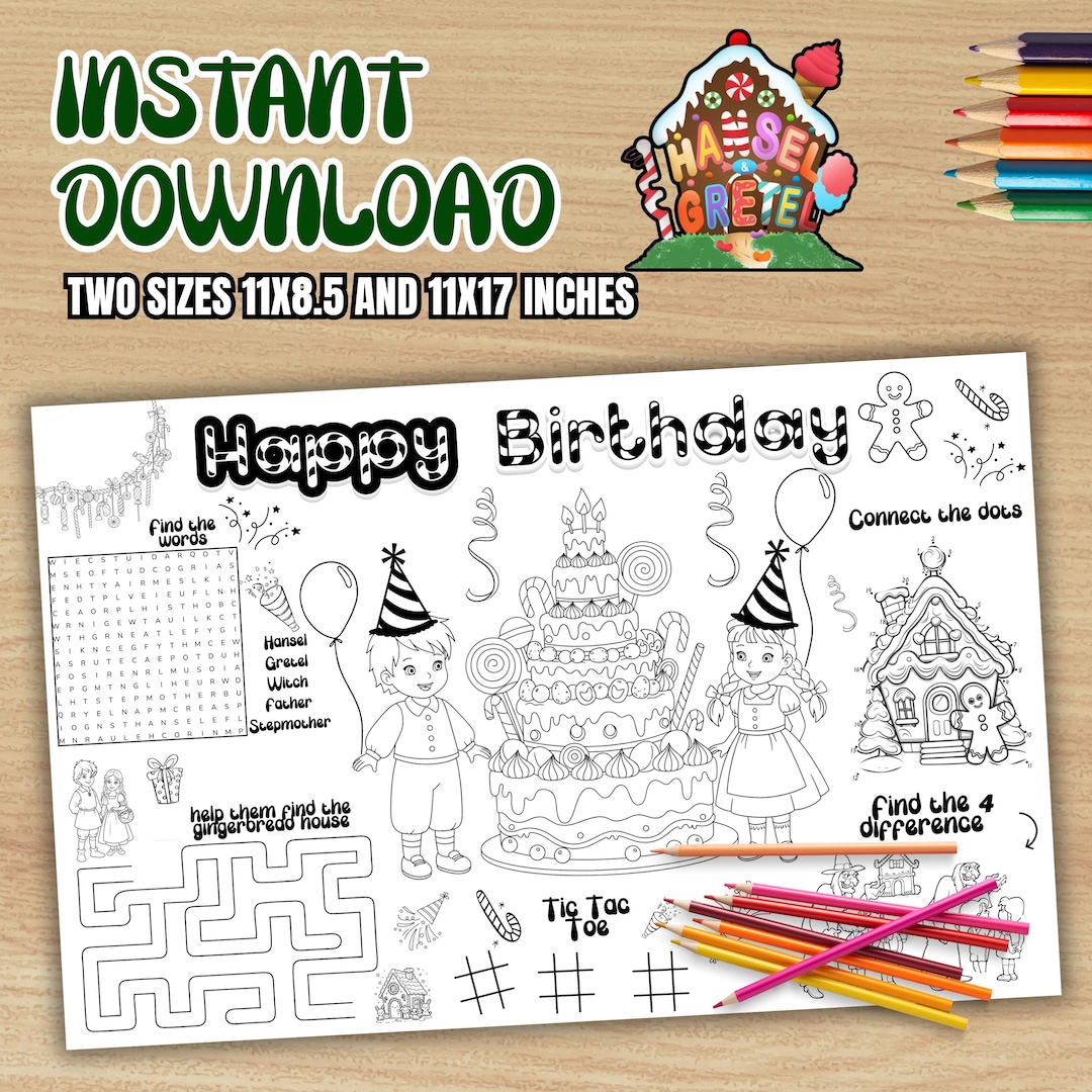 Hansel and Gretel Coloring Page, Hansel and Gretel Birthday Placemat ...