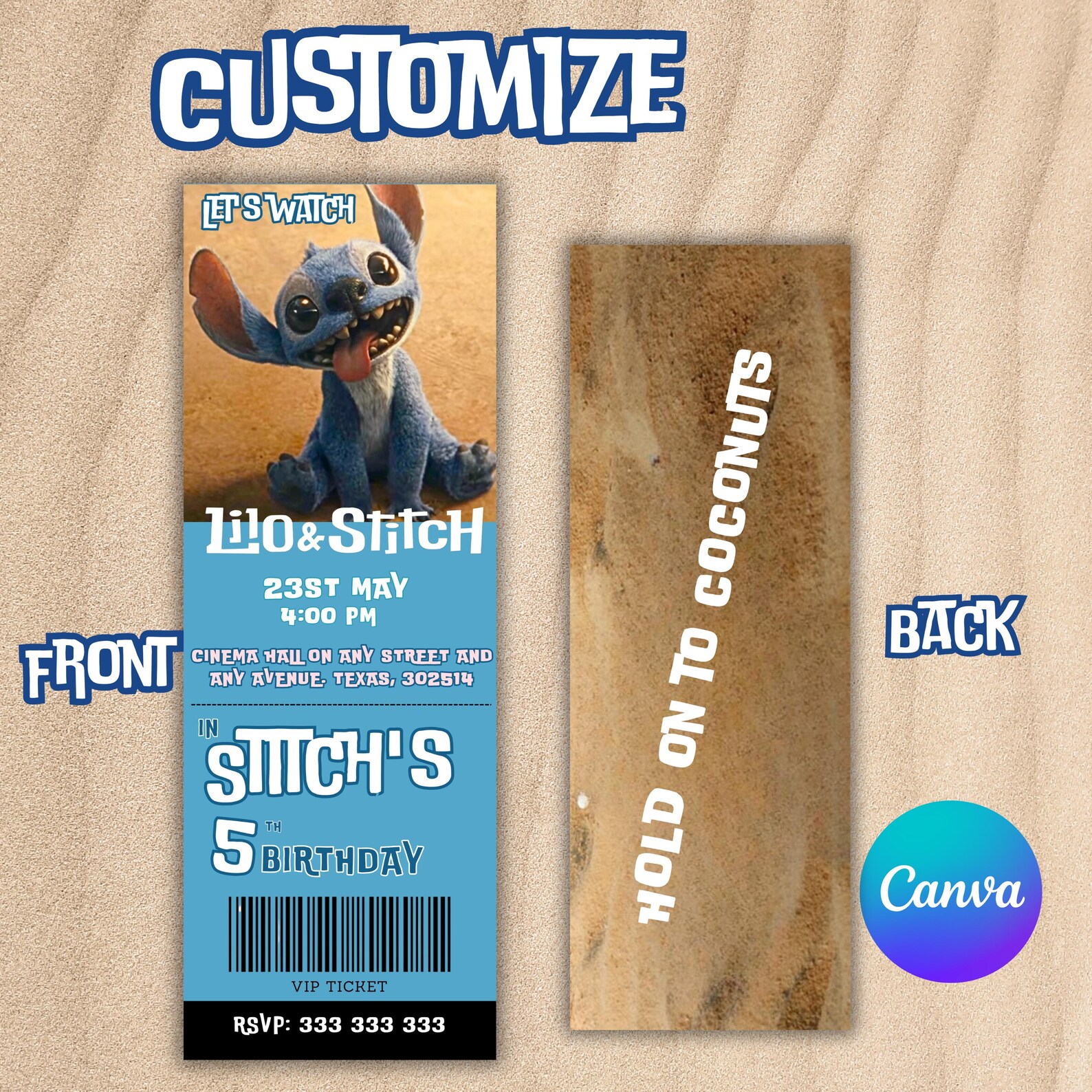 Lilo & Stitch Ticket Invitation, Lilo and Stitch Birthday Invite, Lilo ...