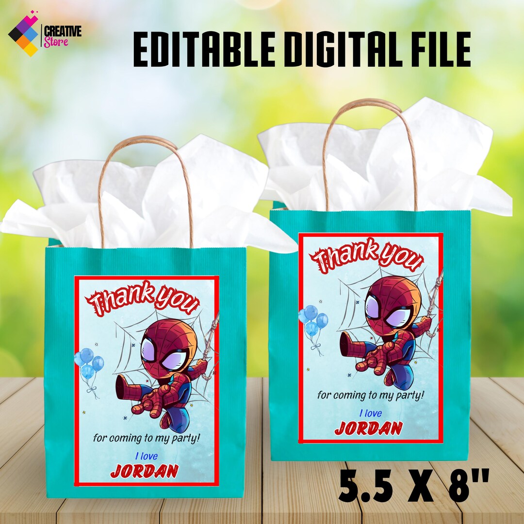Editable Spidey Gift Bag Tags, Spidey Treat Bags, Spidey Snack Bags ...