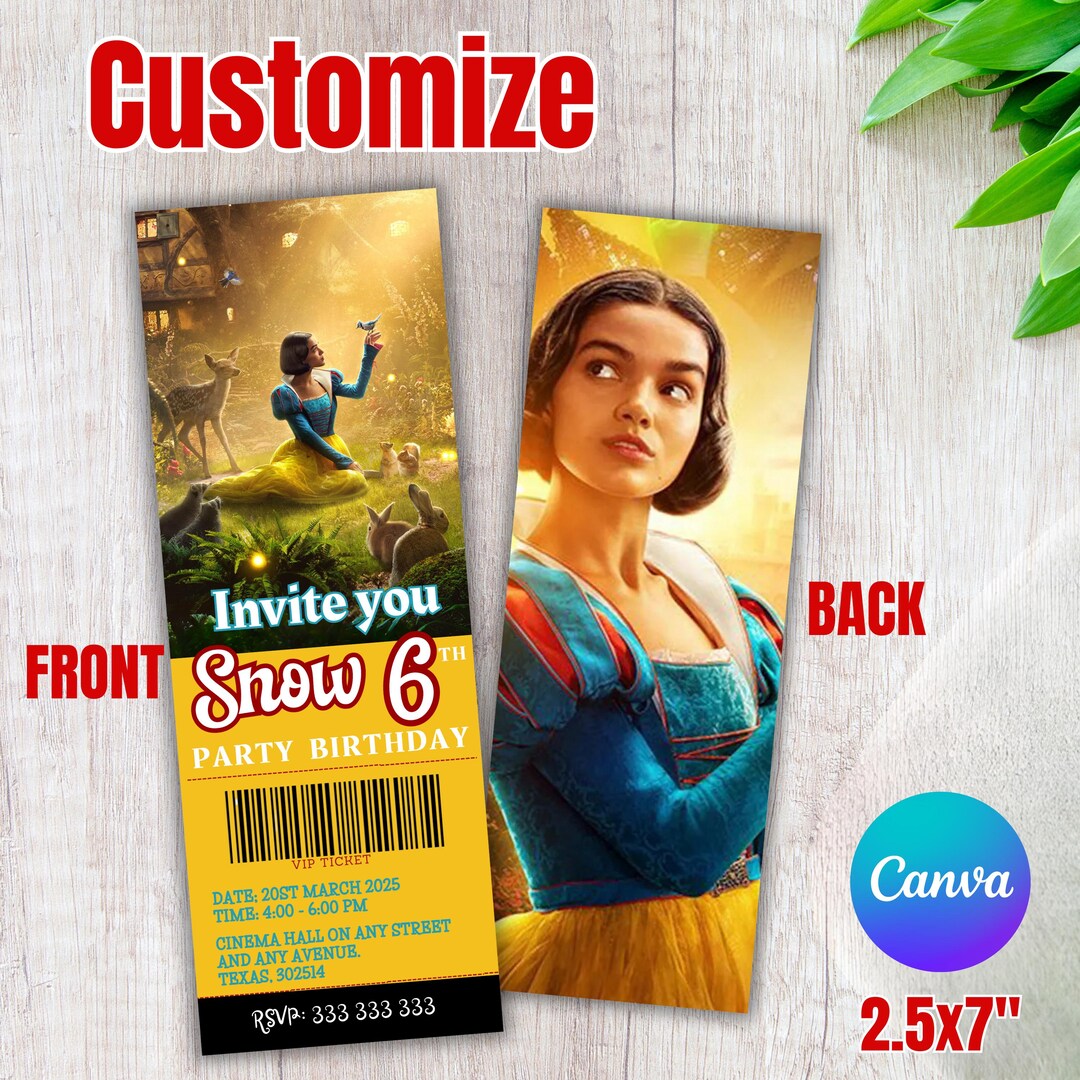 Snow White Ticket Invitation, Snow White Birthday Invite, Snow White ...