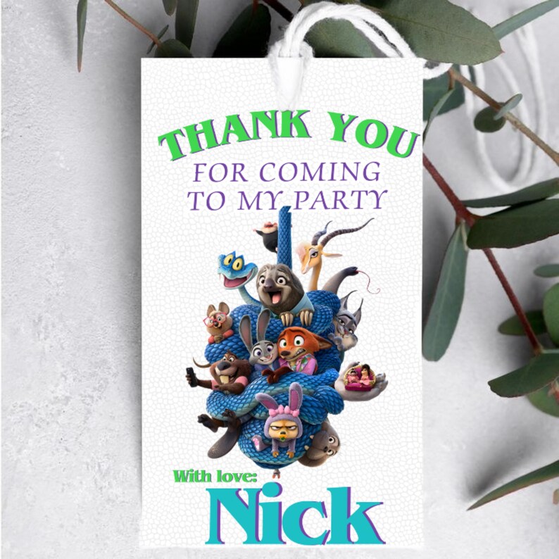 Zootopia Thank You Tags, Printable Party Favor Tags, Zootopia2 Birthday ...