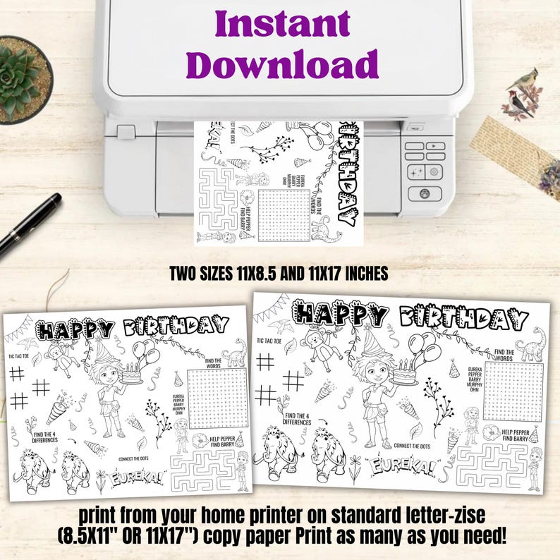 Eureka Coloring Page, Eureka Birthday Placemat, Eureka Activity Set ...