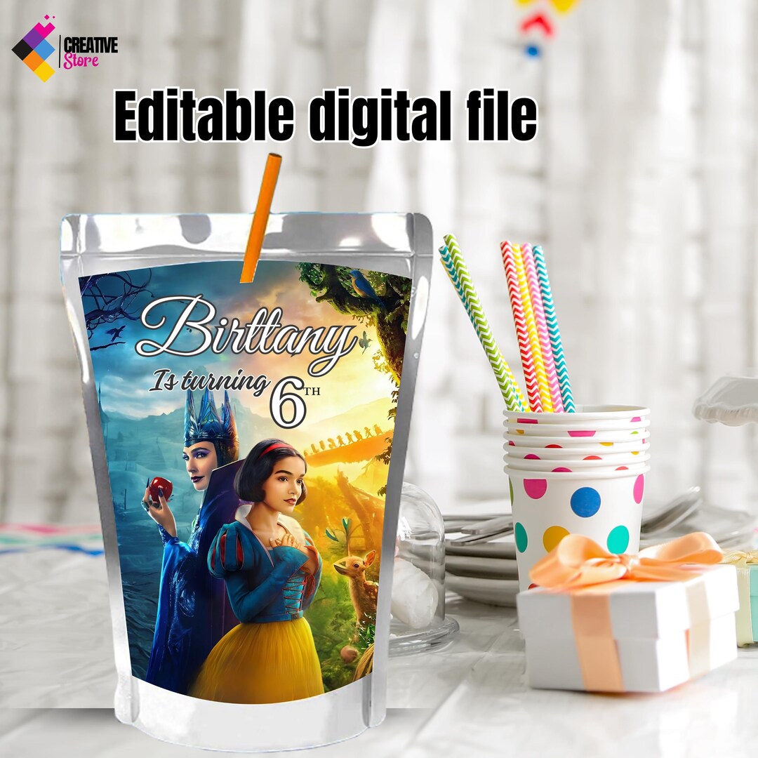 Editable Snowwhite Capri Sun Label Tropical Juice Pouch Labels Kids ...