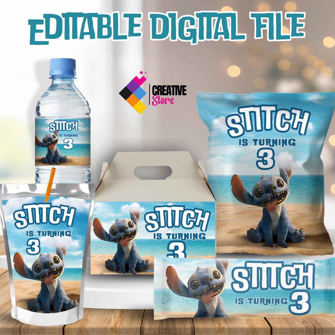 Editable Stitch Party Pack, Stitch Potato Chip Bag, Stitch Bottle Label ...