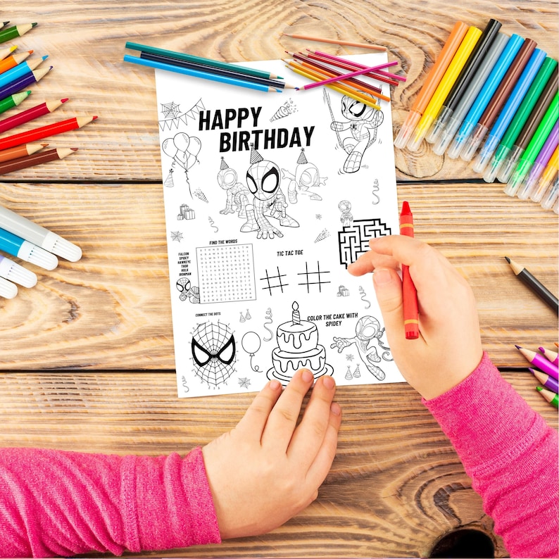 Spidey Coloring Page, Spidey Birthday Placemat, Activity Set,spidey ...