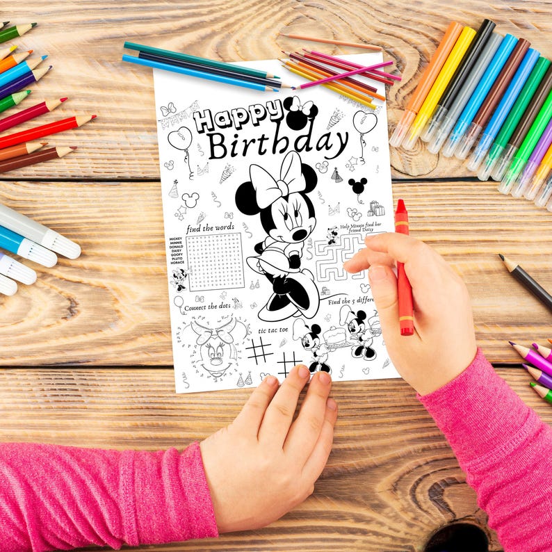 Minnie Activity Placemat, Minnie Coloring Page, Birthday Minnie ...