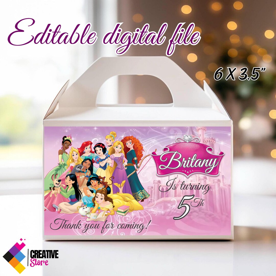 Childrens Party Box, Disney Princess Party , Custom Gable Box, Disney ...