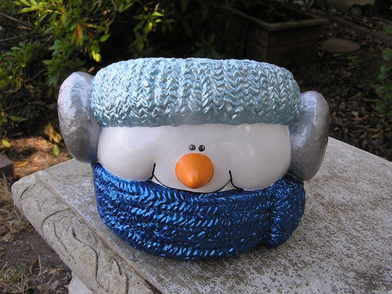 Snowman Head Cookie Jar Winter Blues - Etsy