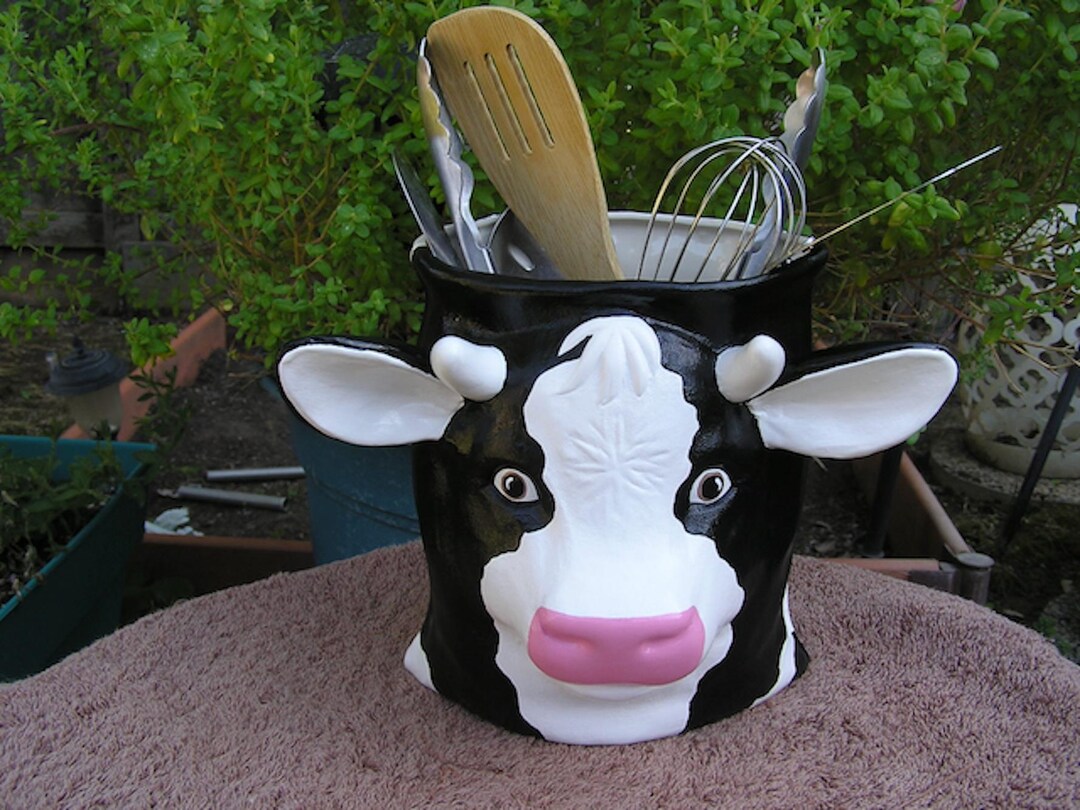 Cow Face Kitchen Utensil Holder/planter - Etsy