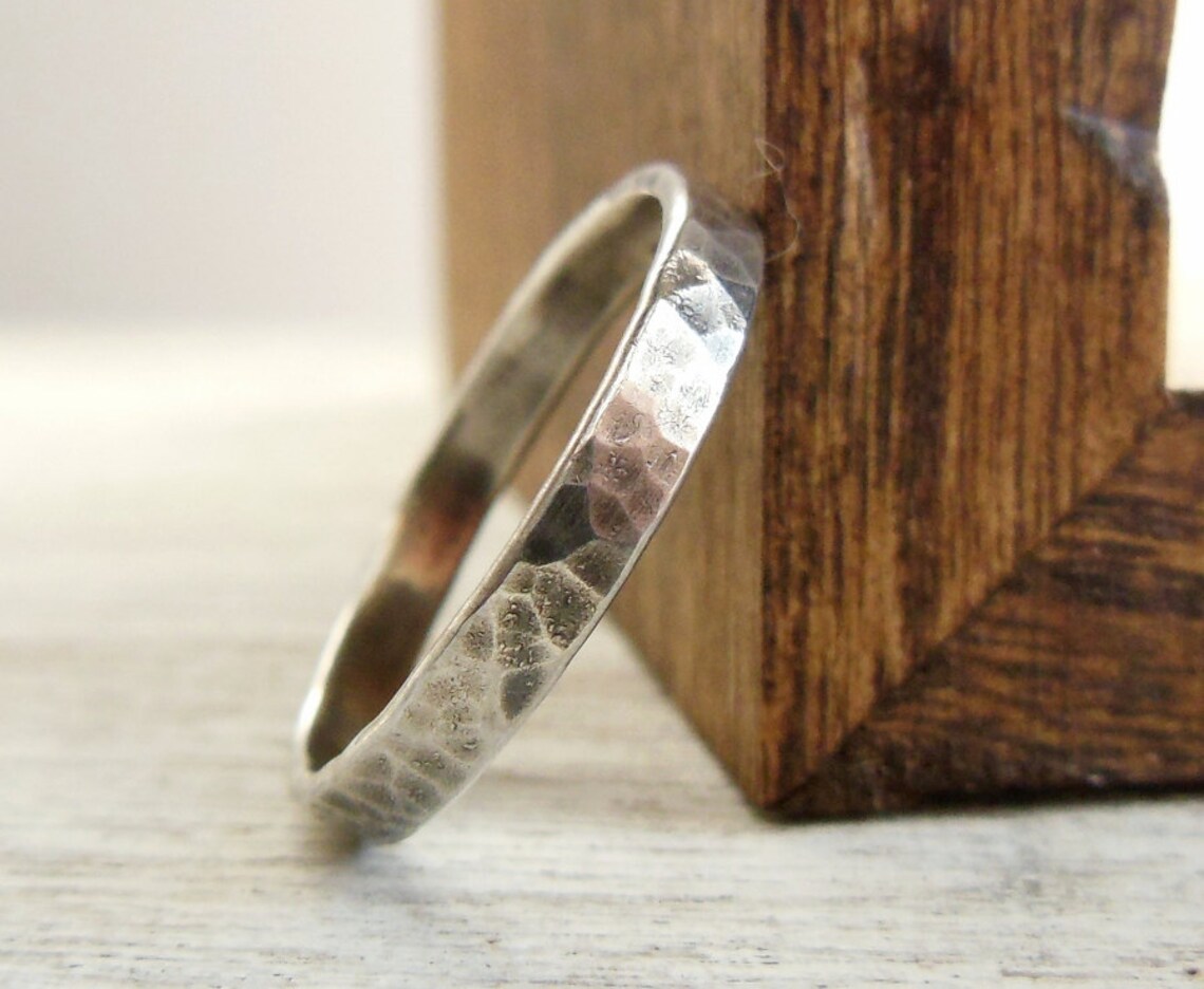 Sterling Silver Ring, Narrow Band, Rustic Hammered - Stacking Rings ...
