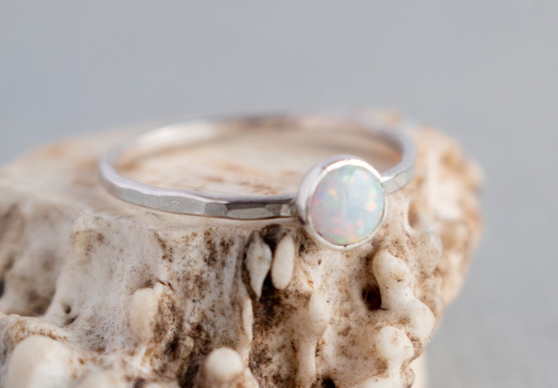 White Opal Ring Sterling Silver Opal Gemstone Stackable - Etsy