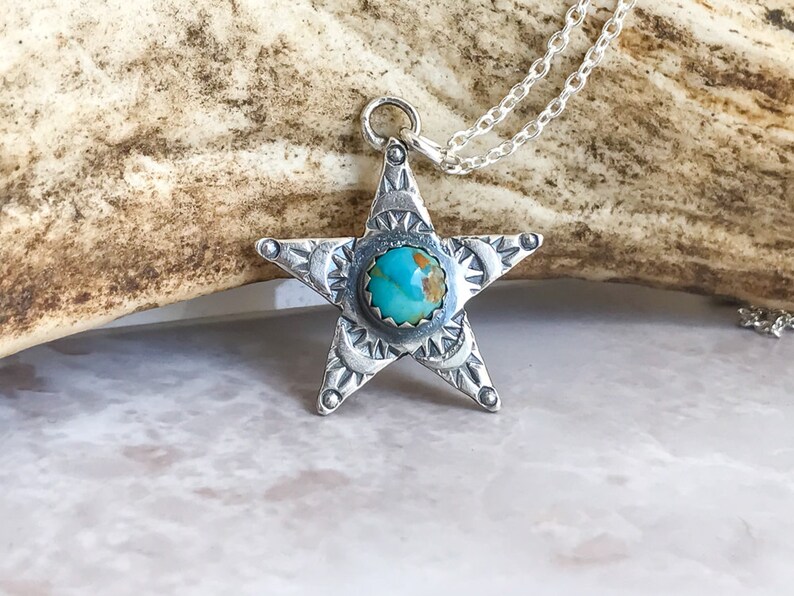 Turquoise Star Necklace, Sterling Star Birthday Necklace, Patriotic ...