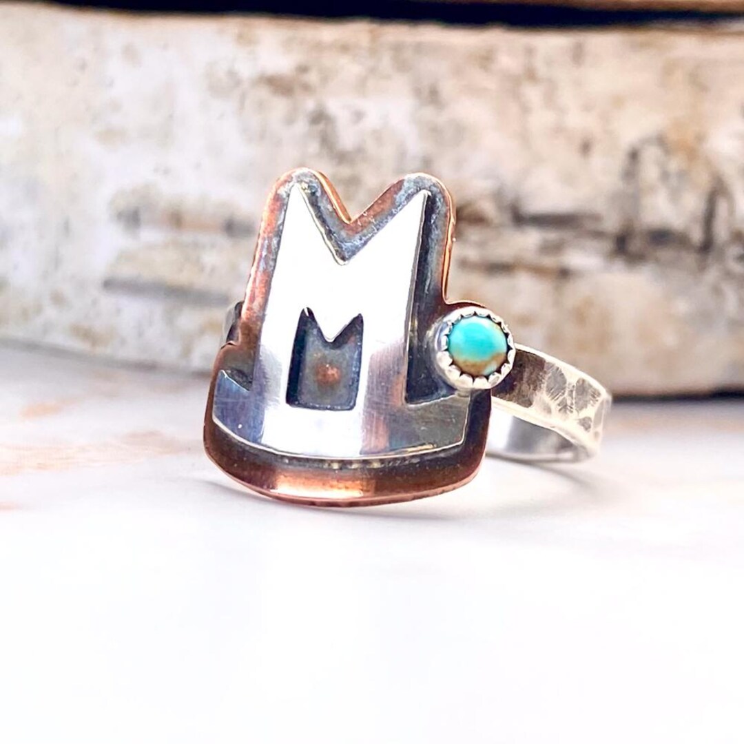 Cattle Brand Ring - Turquoise Initial Ring - Sterling Silver and Copper ...