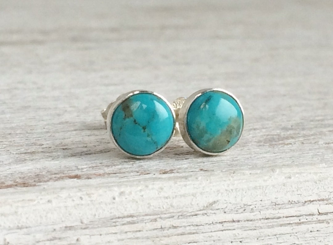 Turquoise Stud Earrings - Sterling Silver Stud Earrings - Real ...