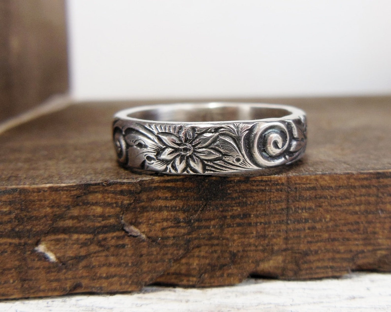 Sterling Silver Floral Ring Swirl Pattern Ring Sterling - Etsy