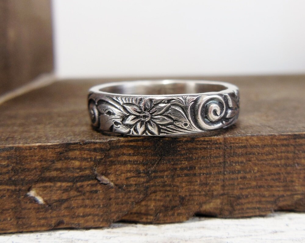 Sterling Silver Floral Ring- Swirl Pattern Ring- Sterling Silver ...