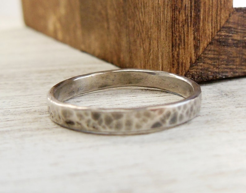Sterling Silver Ring, Narrow Band, Rustic Hammered - Stacking Rings ...