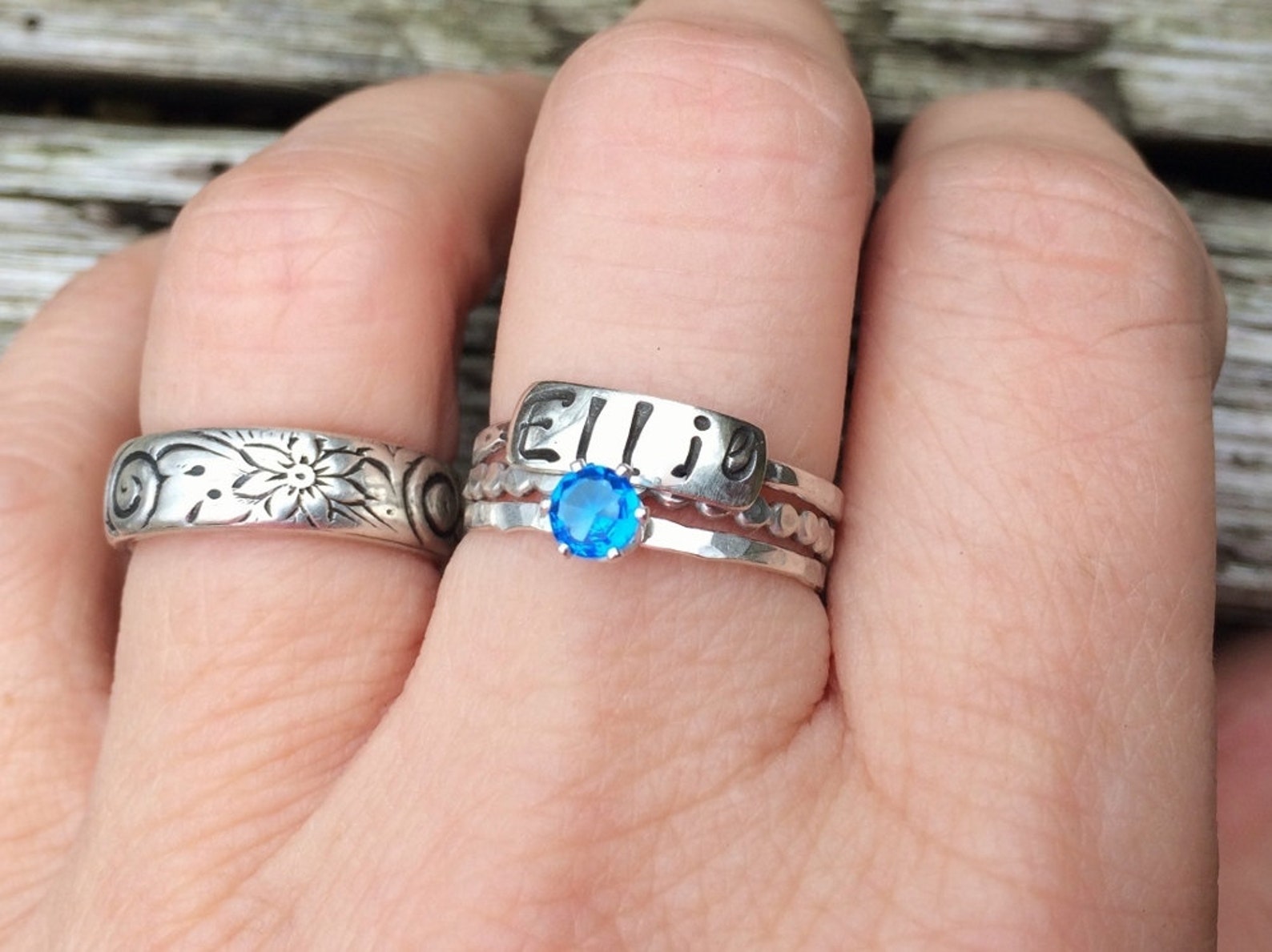 Stackable Name Rings - Sterling Silver - Name Rings - Personalized Ring ...
