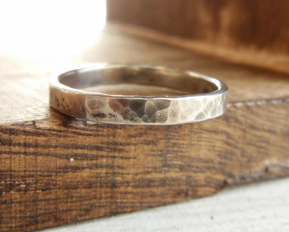 Sterling Silver Ring, Narrow Band, Rustic Hammered - Stacking Rings ...