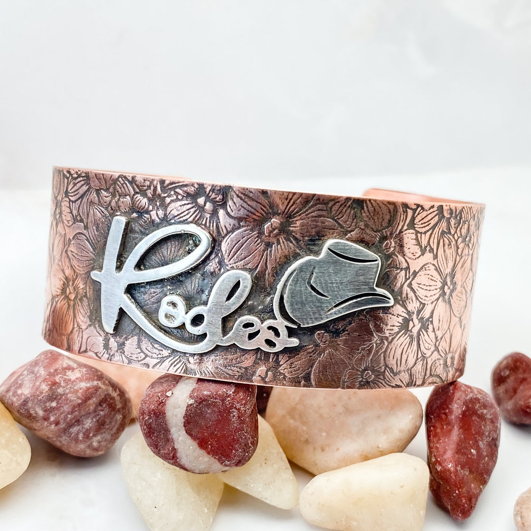 Personalized Cuff Bracelet Cooper and Sterling Silver Floral Cuff, Cuff ...