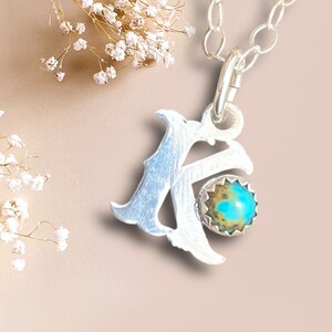Letter Necklace Turquoise Letter Charm Sterling Silver Letter ...