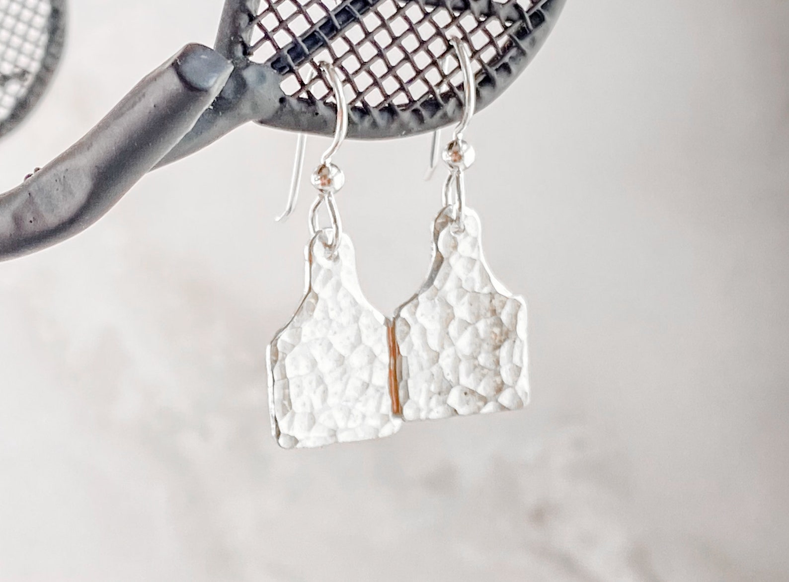 Tiny Cow Ear Tag Earrings Sterling Silver or Brass Western - Etsy