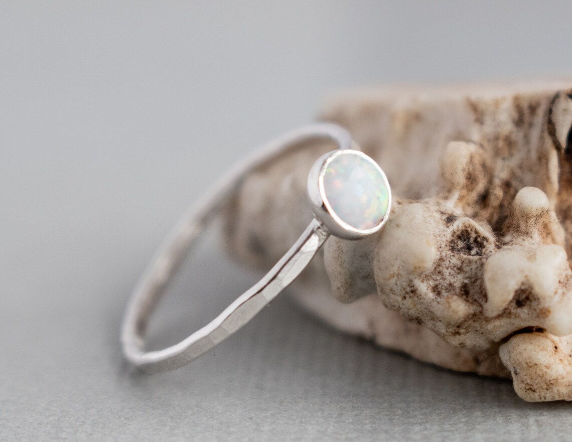 White Opal Ring Sterling Silver Opal Gemstone Stackable | Etsy