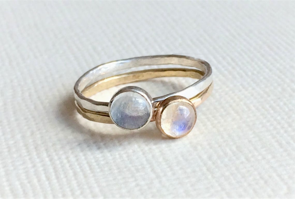 Rainbow Moonstone Ring Sterling Silver Moonstone Stacking | Etsy