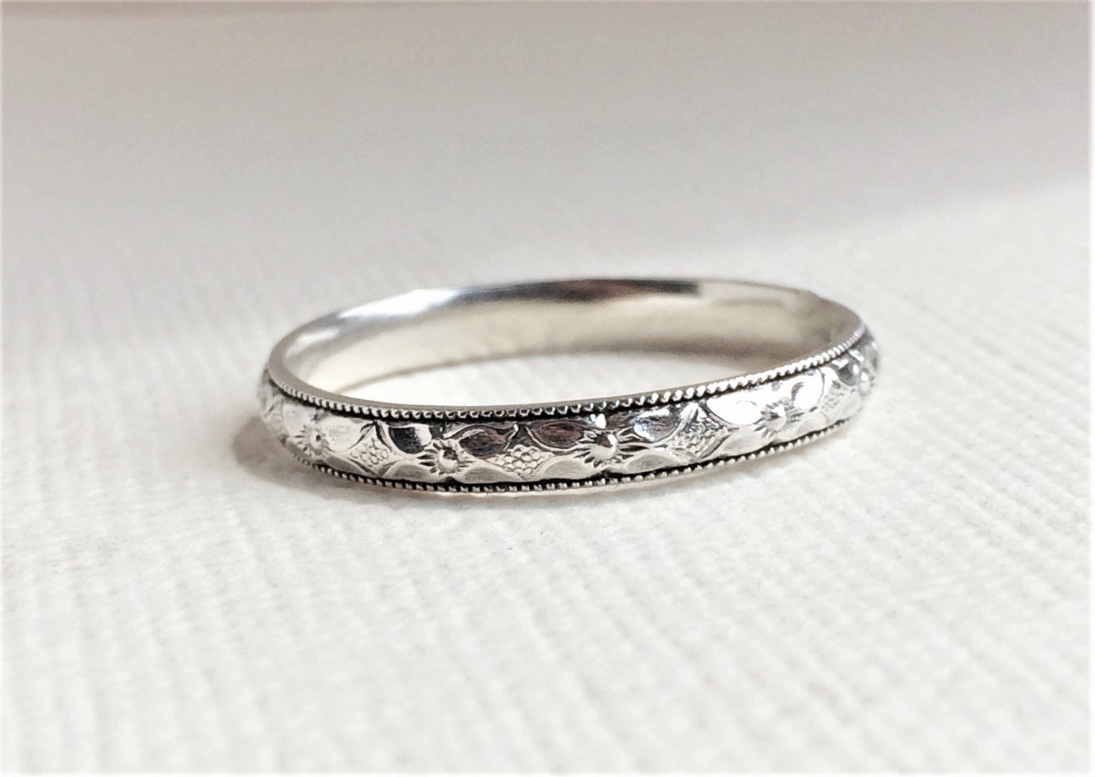Sterling Silver Ring Diamond Floral Stacking Ring Custom Silver Wedding ...