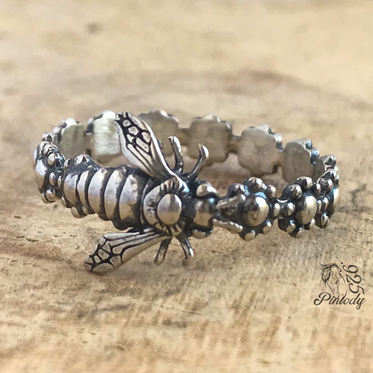 Sterling Silver Bee Ring - Animal Jewelry - Honey Bee Ring - Floral ...