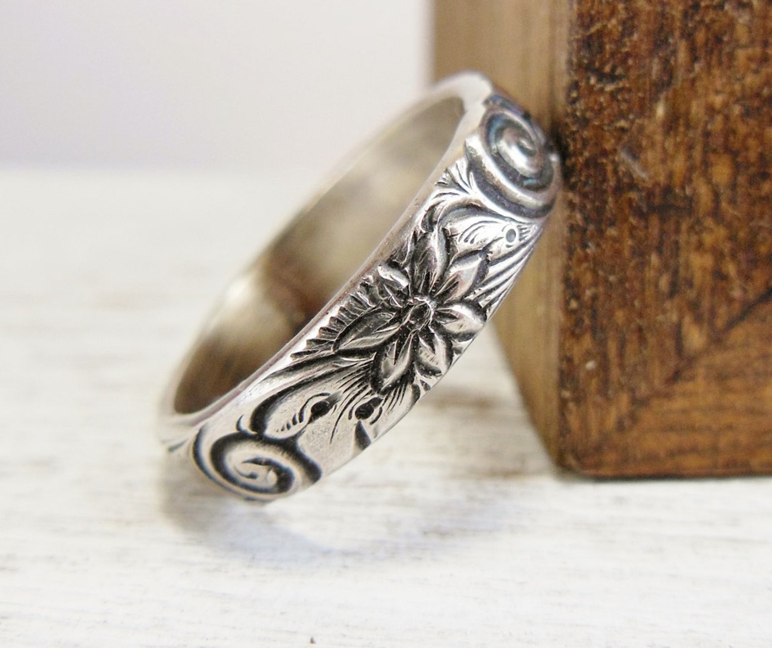 Sterling Silver Floral Ring- Swirl Pattern Ring- Sterling Silver ...