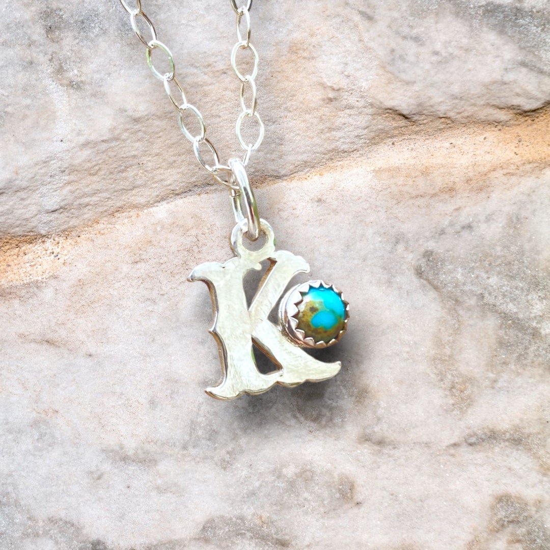 Letter Necklace Turquoise Letter Charm Sterling Silver Letter ...