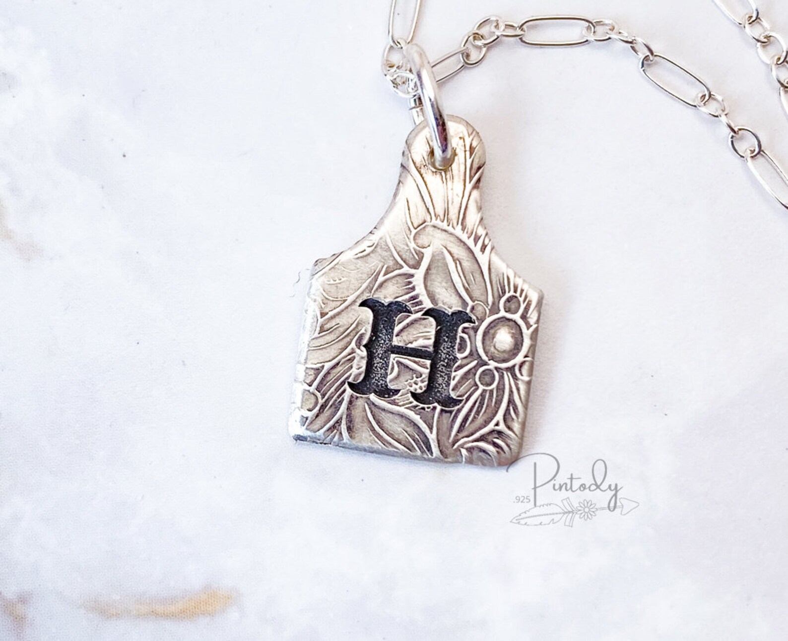 Cattle Tag Necklace Sterling Silver Initial Necklace Cowgirl - Etsy