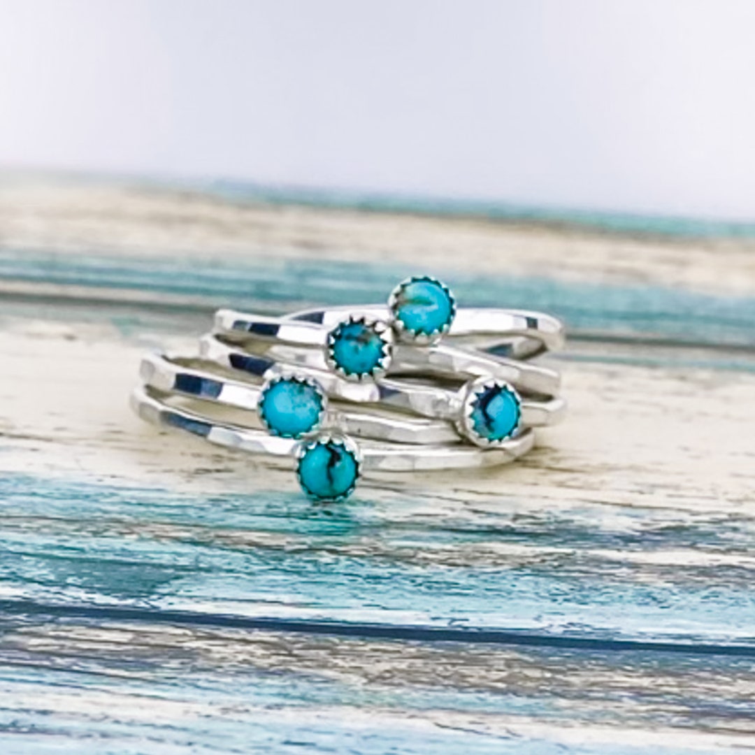 Western Turquoise Midi Ring Gift for Girlfriend Birthday Sterling Silver Stacking Rings for Her ...