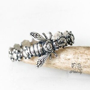 Sterling Silver Bee Ring - Animal Jewelry - Honey Bee Ring - Floral ...