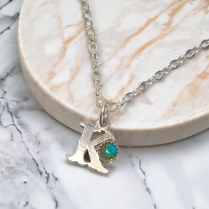 Letter Necklace Turquoise Letter Charm Sterling Silver Letter ...
