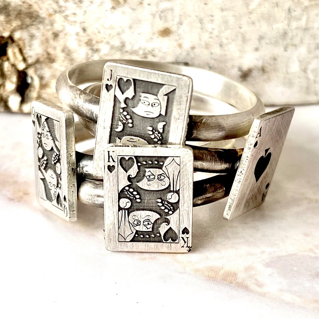 Sterling Silver Poker Card Ring: Playing Cards, Luck Ring Gambler ...