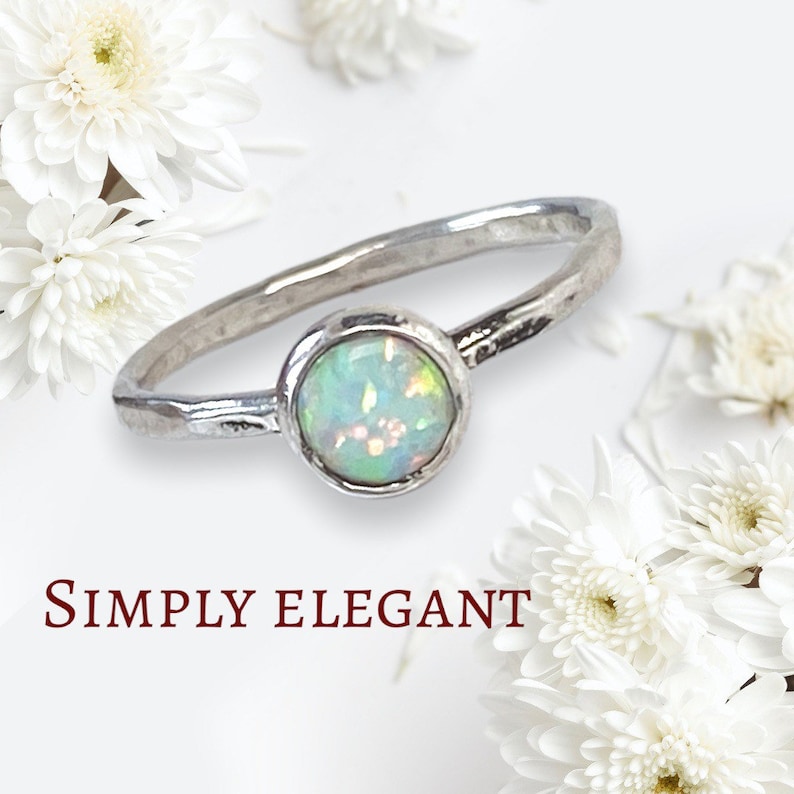 White Opal Ring Sterling Silver Opal Gemstone Stackable - Etsy