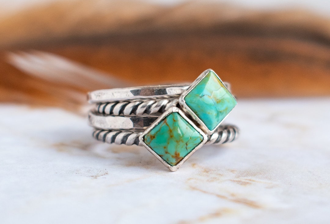 Genuine Turquoise Ring - Sterling Silver - Turquoise Rings - Stacking ...