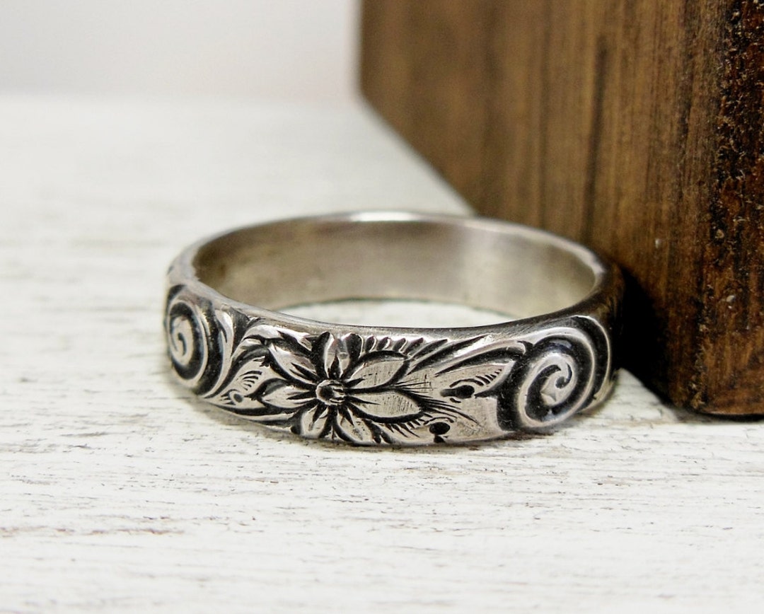 Sterling Silver Floral Ring- Swirl Pattern Ring- Sterling Silver ...