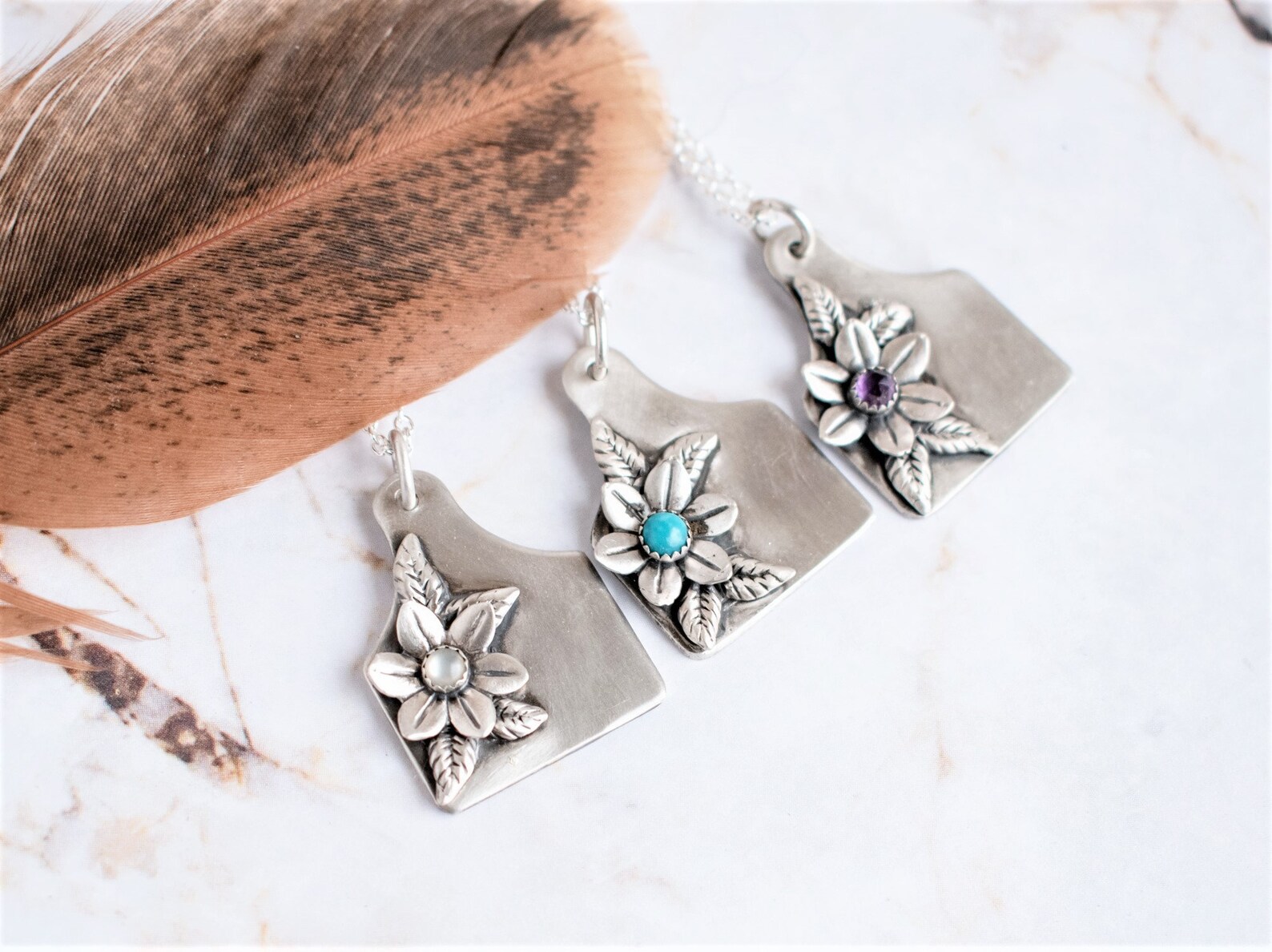 Cattle Tag Necklace Amethyst Necklace Sterling Silver | Etsy