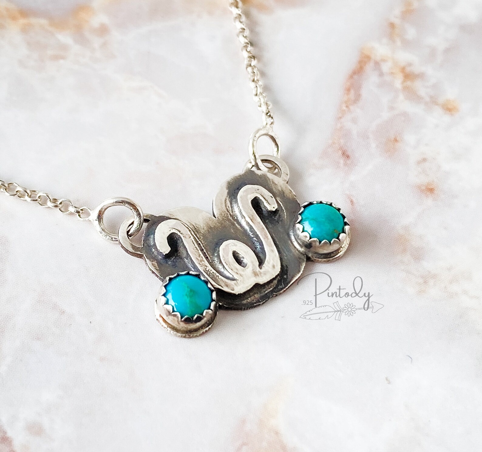 Personalized Initial Necklace Sterling Silver Turquoise - Etsy