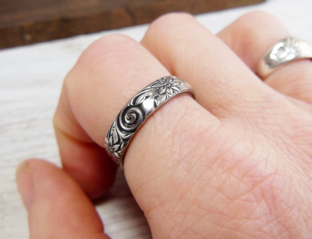 Sterling Silver Floral Ring- Swirl Pattern Ring- Sterling Silver ...